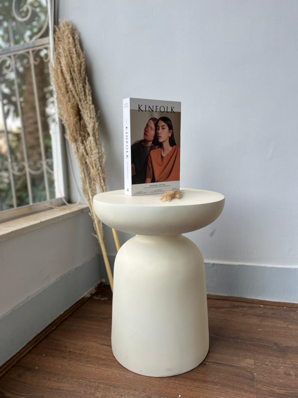 Ivory Sculptural Fiber Glass Side Table - ARTIQUE Gallery