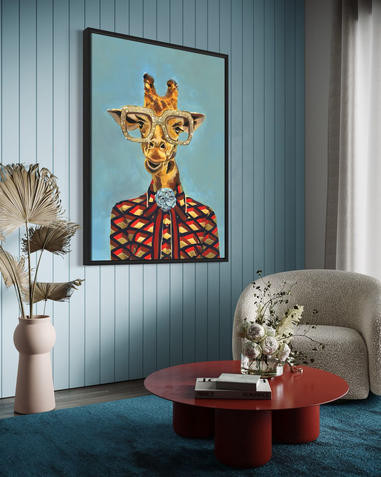 Dapper Giraffe: Fashion Glass Frame Art - ARTIQUE Gallery
