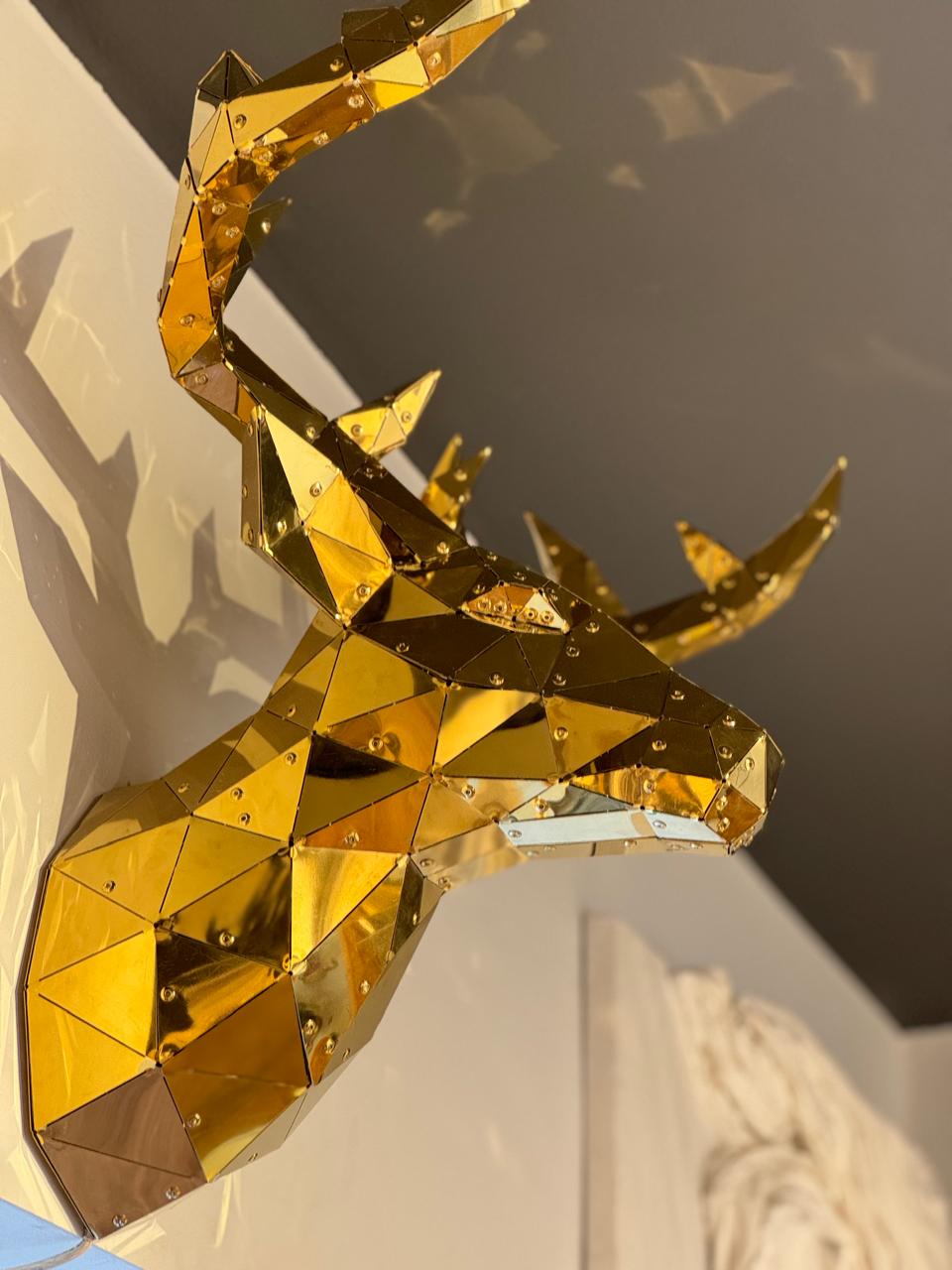 Gold Geometric Deer Head Wall Sculpture - ARTIQUE Gallery