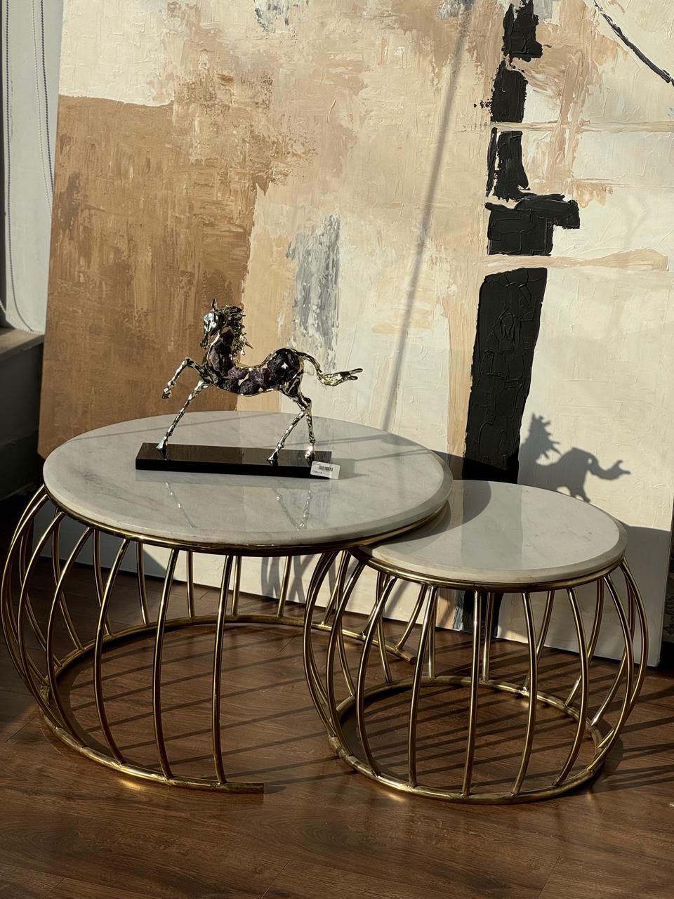 Stainless tables set with white marble (2Pcs) - ARTIQUE Gallery